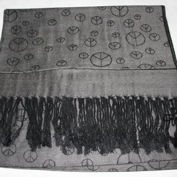 pashmina | Accessories | Nwt Pashmina Silk Peace Sign Boho Scarf Shawl ...